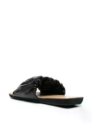 JIL SANDER Leather Gathered Detail Slides - Black