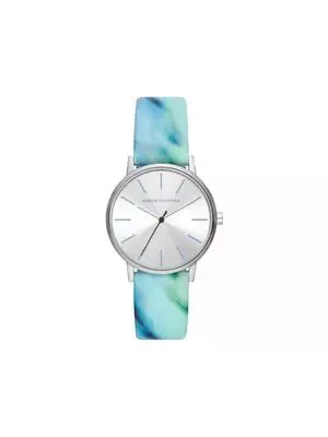 Armani Exchange Stainless Steel Leather Strap Quartz Watch - Silver