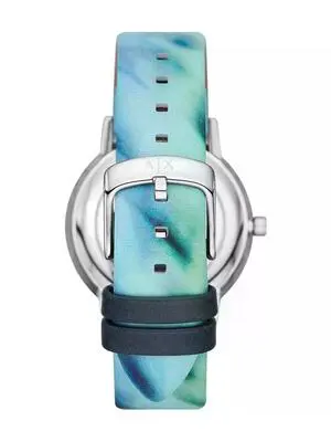 Armani Exchange Stainless Steel Leather Strap Quartz Watch