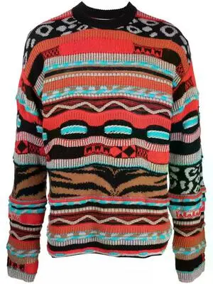 LANEUS Contrast Jacquard Jumper - Red