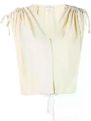 Veronique Leroy Draped Shoulder Cropped Top - Neutrals