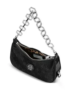 Philipp Plein Monogram-pattern Satin Shoulder Bag - Black