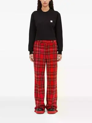 MSGM Plaid Fringed Straight Leg Trousers