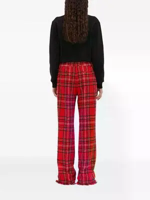 MSGM Plaid Fringed Straight Leg Trousers