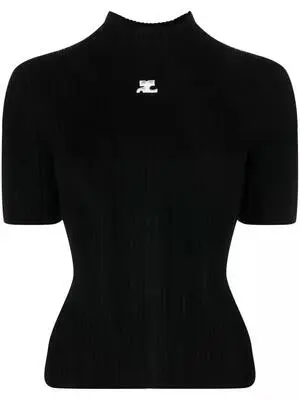COURREGES Rib-knit Jumper With Logo Detail - Black