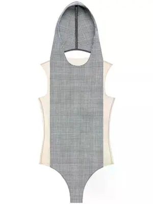 COURREGES Illusion Hooded Bodysuit In Check Pattern - Grey