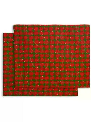 La DoubleJ Cherries Verde-print Tablemats - Red