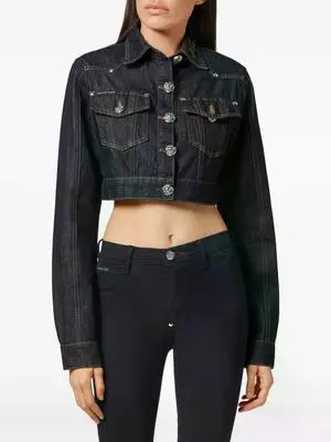 Philipp Plein Cropped Denim Jacket With Embroidered Logo Detail