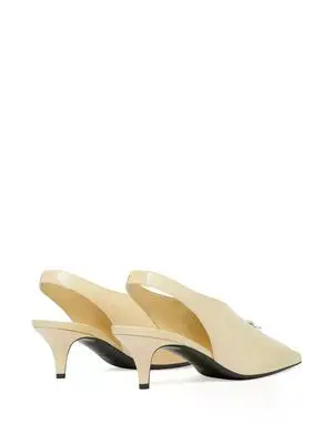 COURREGES Leather Slingback Pumps With Logo Plaque