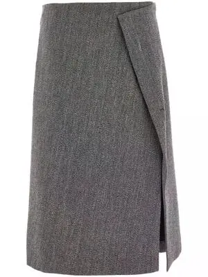 FERRAGAMO Tweed Wrap Midi Skirt - Grey