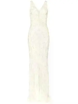 Jenny Packham Nura Embellished V-neck Sleeveless Gown - Neutrals