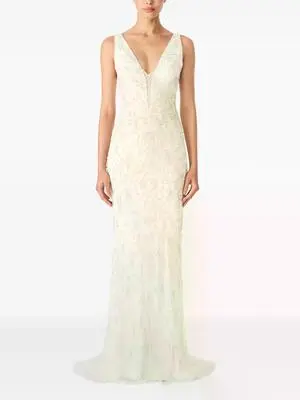 Jenny Packham Nura Embellished V-neck Sleeveless Gown - Neutrals