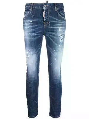 Dsquared2 Bleached Skinny Jeans With Paint Splatter - Blue