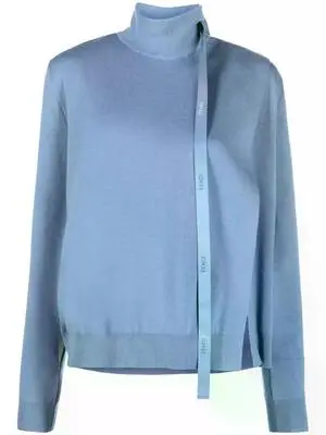 Fendi Appliqué Logo High Neck Wool Blend Sweater