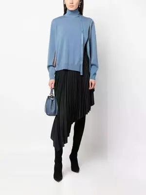 Fendi Appliqué Logo High Neck Wool Blend Sweater