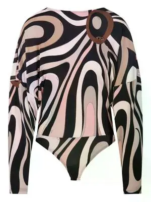 Emilio Pucci Marmo-print Plunging V-neck Long Sleeve Bodysuit