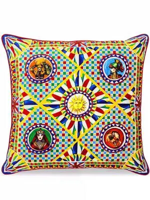 Dolce & Gabbana Large Carretto-print Velvet Cushion - Yellow