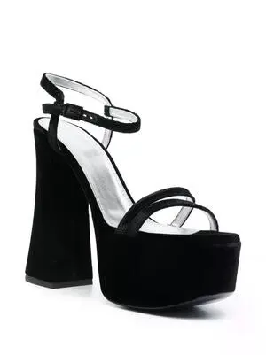 Philosophy Di Lorenzo Serafini Velvet Finish High Block Heel Sandals - Black