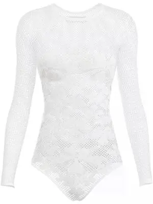 MARGHERITA MACCAPANI Monogram Long Sleeve Bodysuit - White