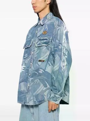AAPE BY *A BATHING APE Moonface-logo Camouflage-print Shirt - Blue