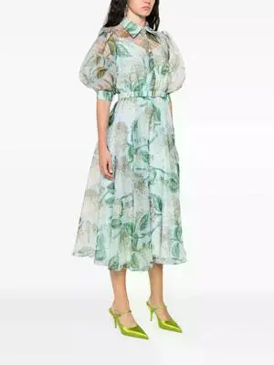 NISSA Printed Organza Midi Dress