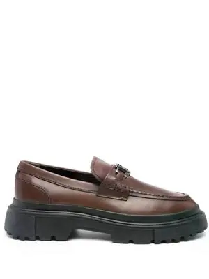 Hogan Logo Plaque Leather Loafers - Brown