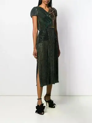 Marco De Vincenzo Pleated Metallic Evening Dress