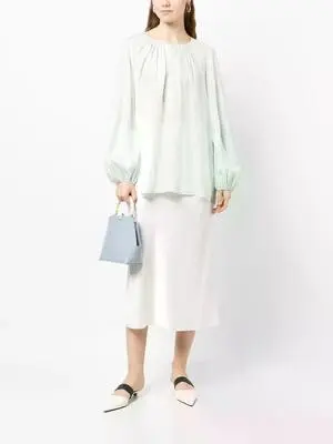 JOSEPH Gathered Neckline Silk Blouse - Green