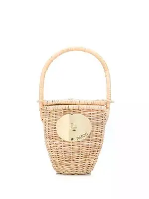 PATOU Wicker Bucket Bag With Gold-tone Logo Plaque - Neutrals