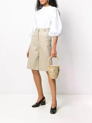 PATOU Wicker Bucket Bag With Gold-tone Logo Plaque - Neutrals