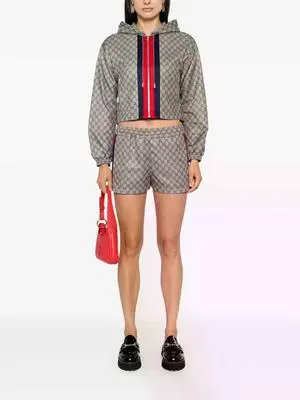 Gucci Gg Monogram Technical Zip-up Cropped Jacket - Brown