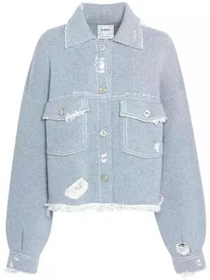 BARRIE Distressed Frayed Knit Jacket - Blue