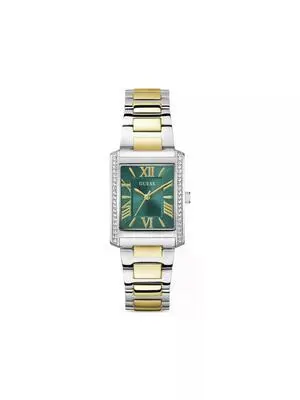 Guess Analog Stainless Steel Link Bracelet Watch With Emerald Dial And Crystal-encrusted Bezel - Green