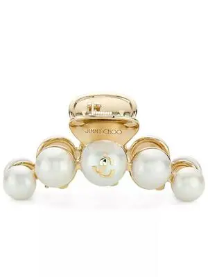 JIMMY CHOO Embellished Claw Clip With Faux Pearls - Gold