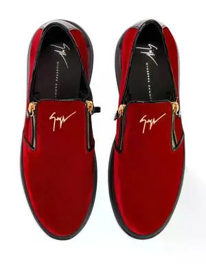 GIUSEPPE ZANOTTI Conley Zip Up Velvet Sneakers - Red