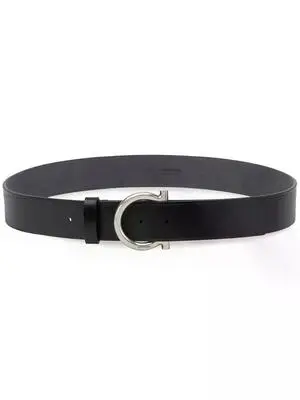 FERRAGAMO Gancini Buckle Leather Belt - Black