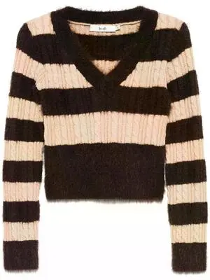 B+AB Striped V-neck Jumper - Brown