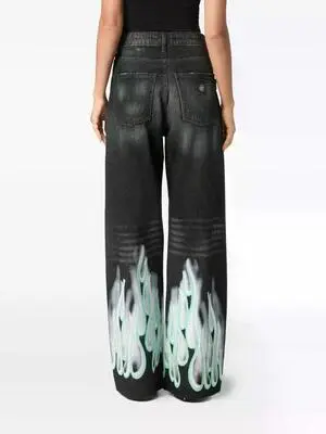 Philipp Plein Flame Print Wide Leg Jeans