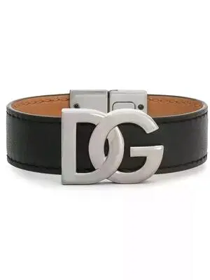 Dolce & Gabbana Logo Plaque Leather Bracelet - Black