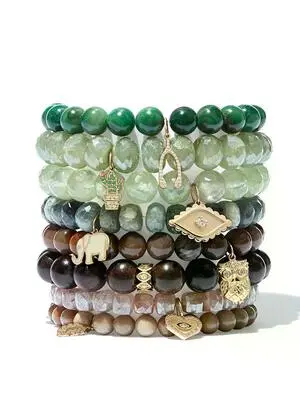 SYDNEY EVAN 14kt Yellow Cactus Charm Beaded Bracelet