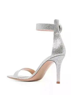 GIANVITO ROSSI Portofino Glitter Sandals - Silver