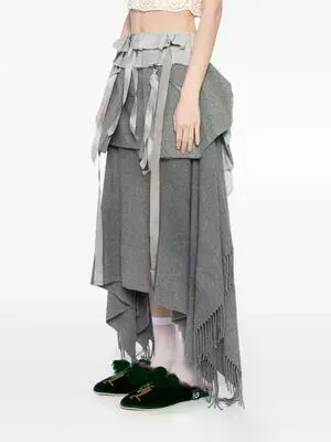 MIDORIKAWA Raw Edge Skirt With Fringe Detailing