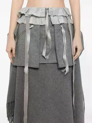 MIDORIKAWA Raw Edge Skirt With Fringe Detailing