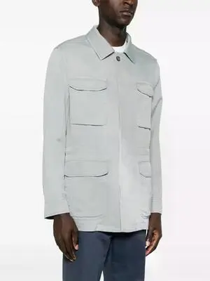 Brioni Aqua Silk-linen Blend Sahariana Shirt Jacket