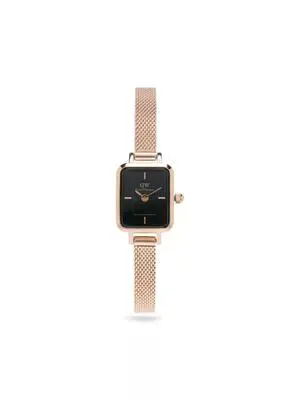 DANIEL WELLINGTON Quadro Mini 19mm Rose Gold Tone Stainless Steel Watch - Black