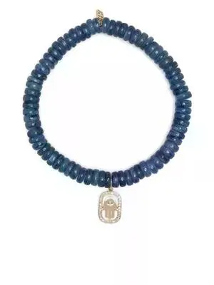 SYDNEY EVAN 14kt Yellow Gold Kyanite Beaded Bracelet With Diamond Hamsa Pendant - Blue