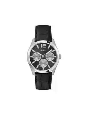 Guess Chronograph Watch With Leather Strap - Black