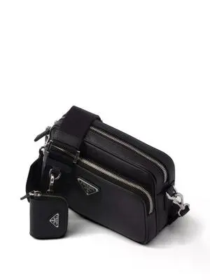 Prada Saffiano Leather Shoulder Bag With Detachable Pouch - Black