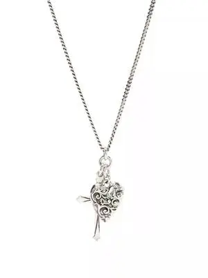 Emanuele Bicocchi Sterling Cross And Arabesque Heart Pendant Necklace - Silver