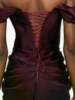 ANA RADU Draped Maxi Dress With Boned Bodice And Front Slit - Red